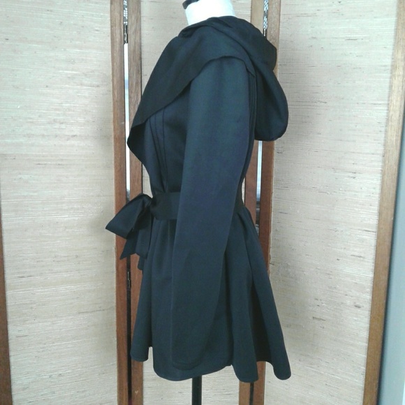 Mei Na | Jackets & Coats | Mei Na Black Wrap Belted Hooded Jacket ...